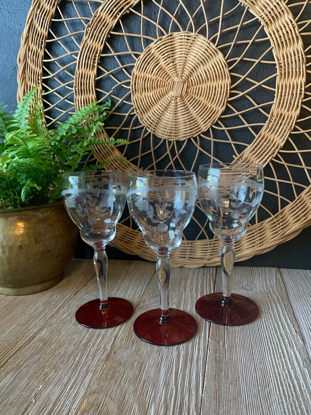 Vintage Louie Weston Classic Etched Frosted Floral Crystal Optic Wine ...