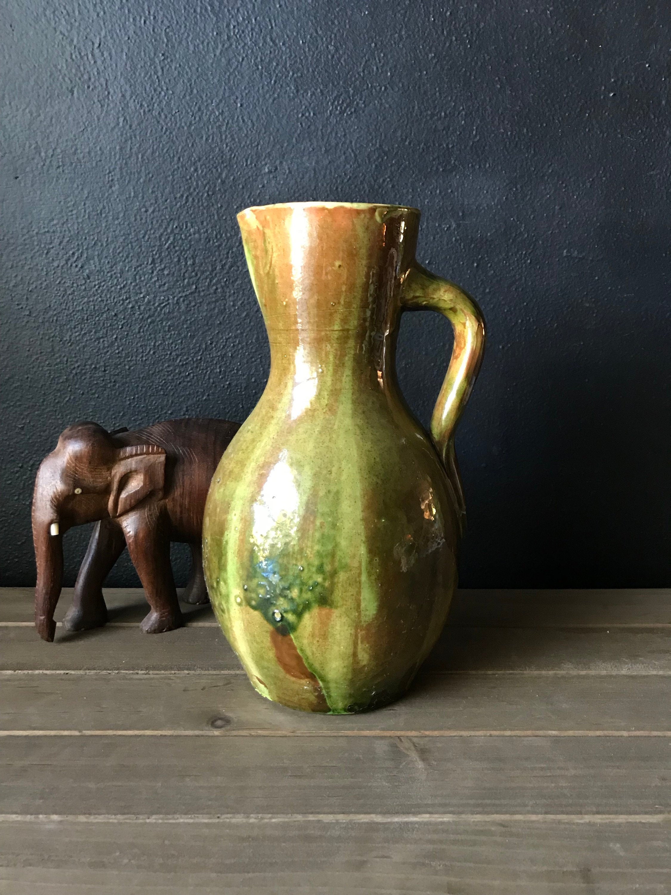 Vintage Signed Studio Pottery Jug Green Handmade Carafe Style Vintage ...