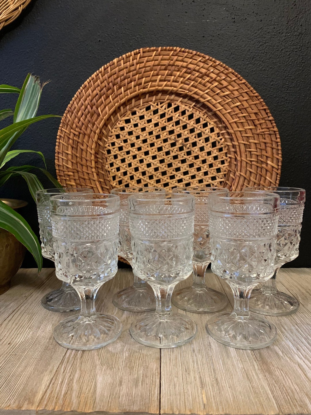 Vintage Anchor Hocking Small Clear Glass Goblets | Set of Seven ...