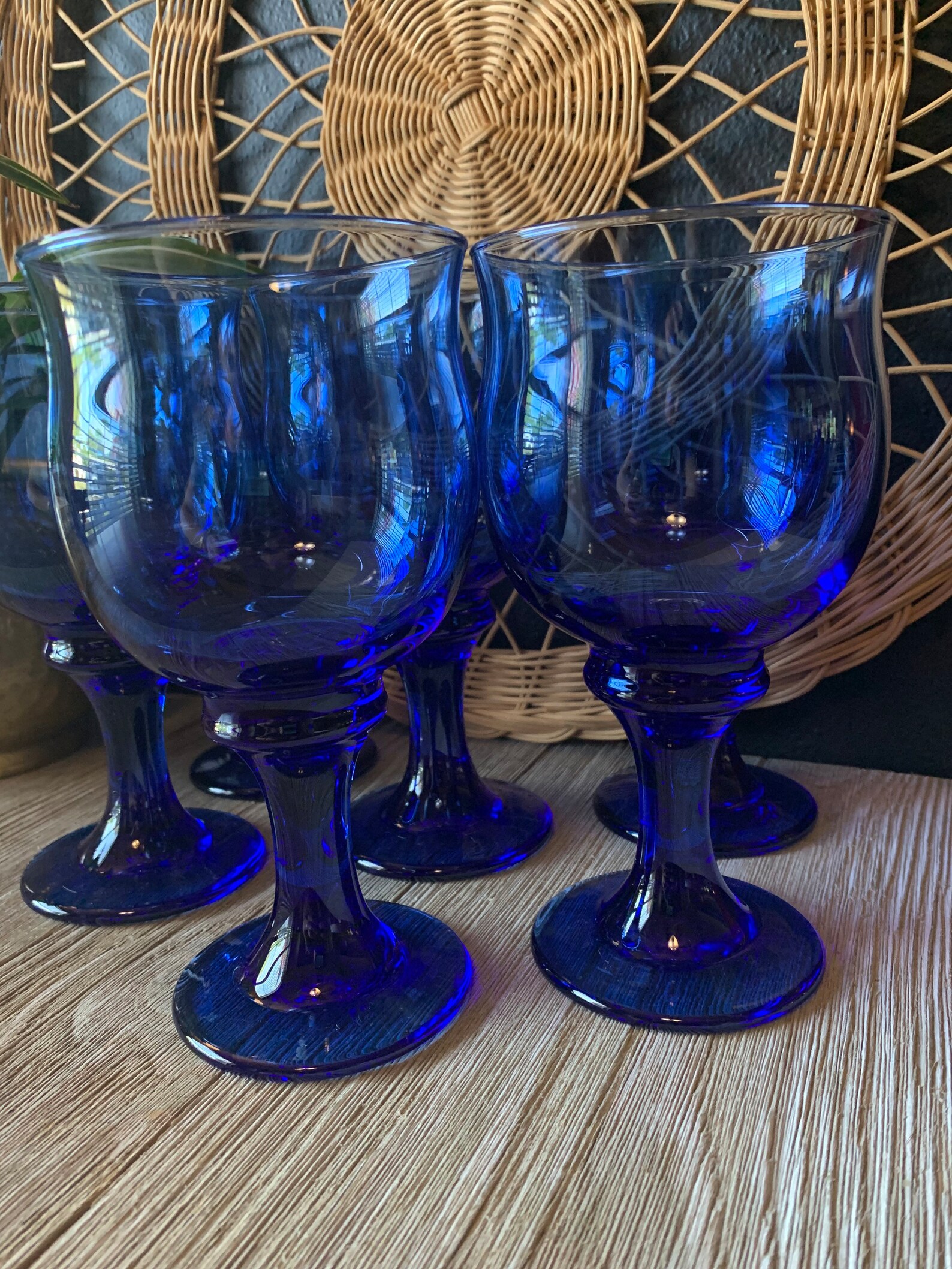 Vintage Blue Wine Glasses | Blue Footed Goblets | Vintage Barware ...