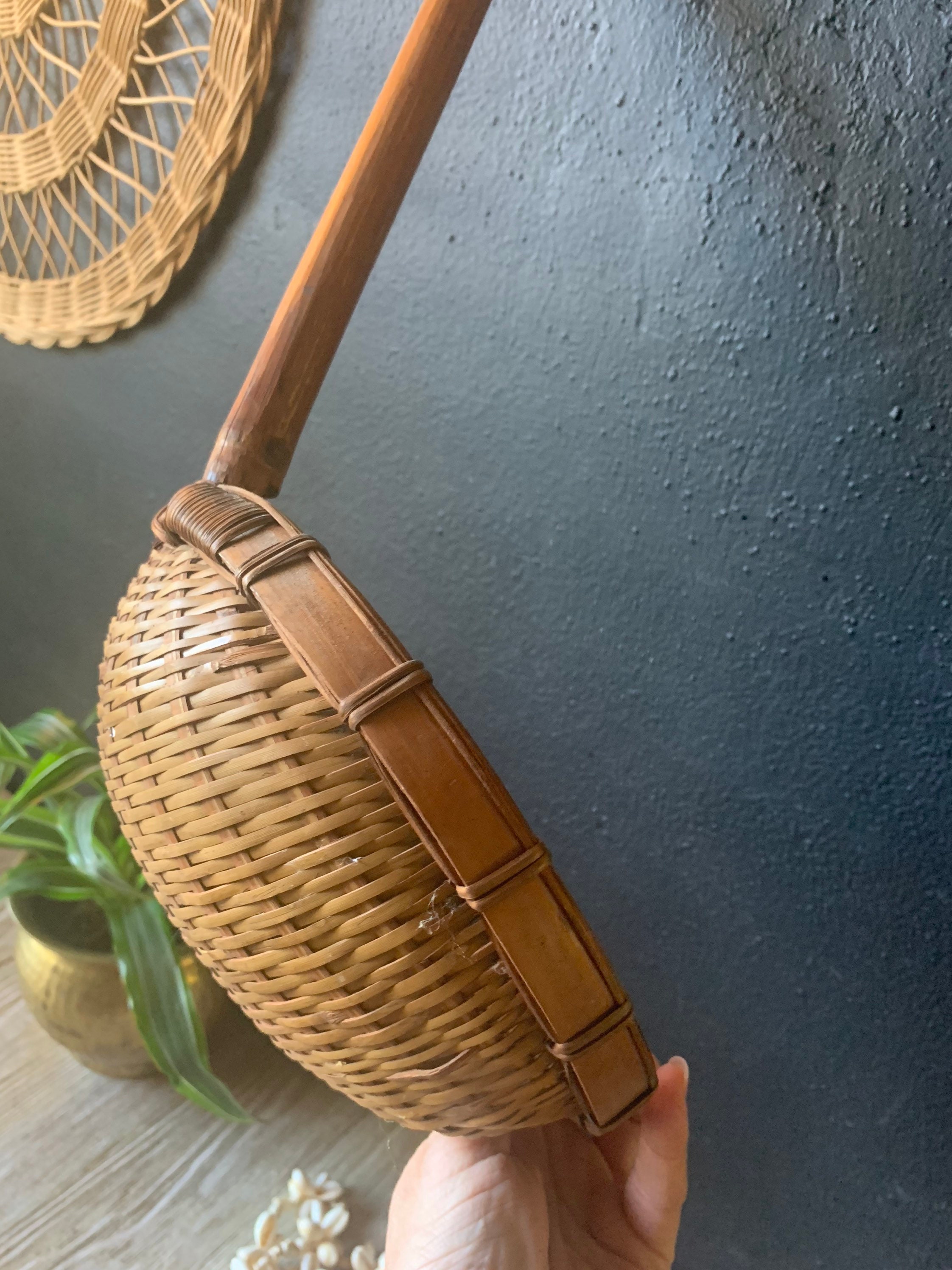 Vintage Hanging Wicker Ladle Hanging Wicker Basket Wall - Etsy