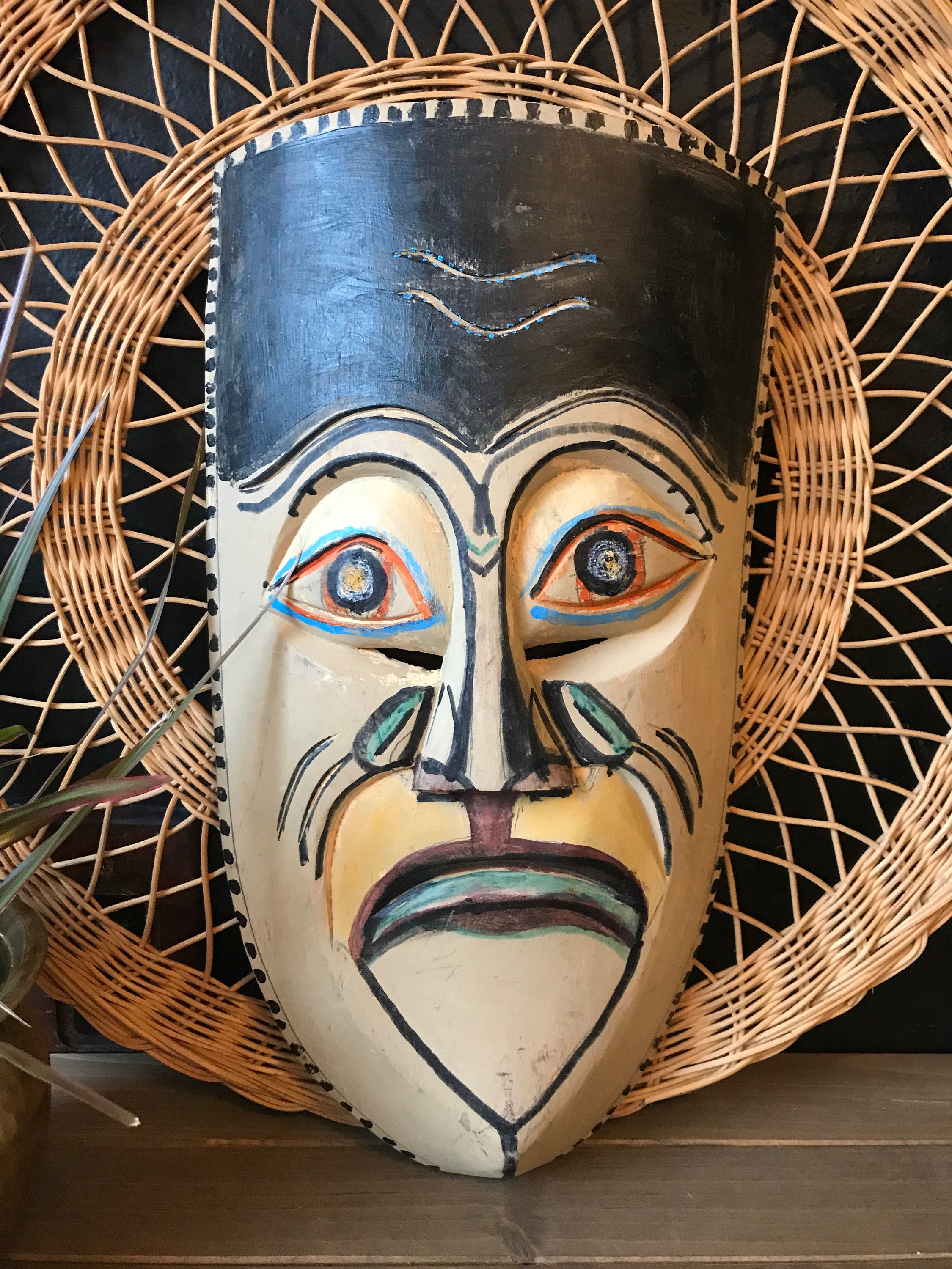 Vintage Hand Painted Carved Wooden Tribal Mask Wall Hanging - Etsy