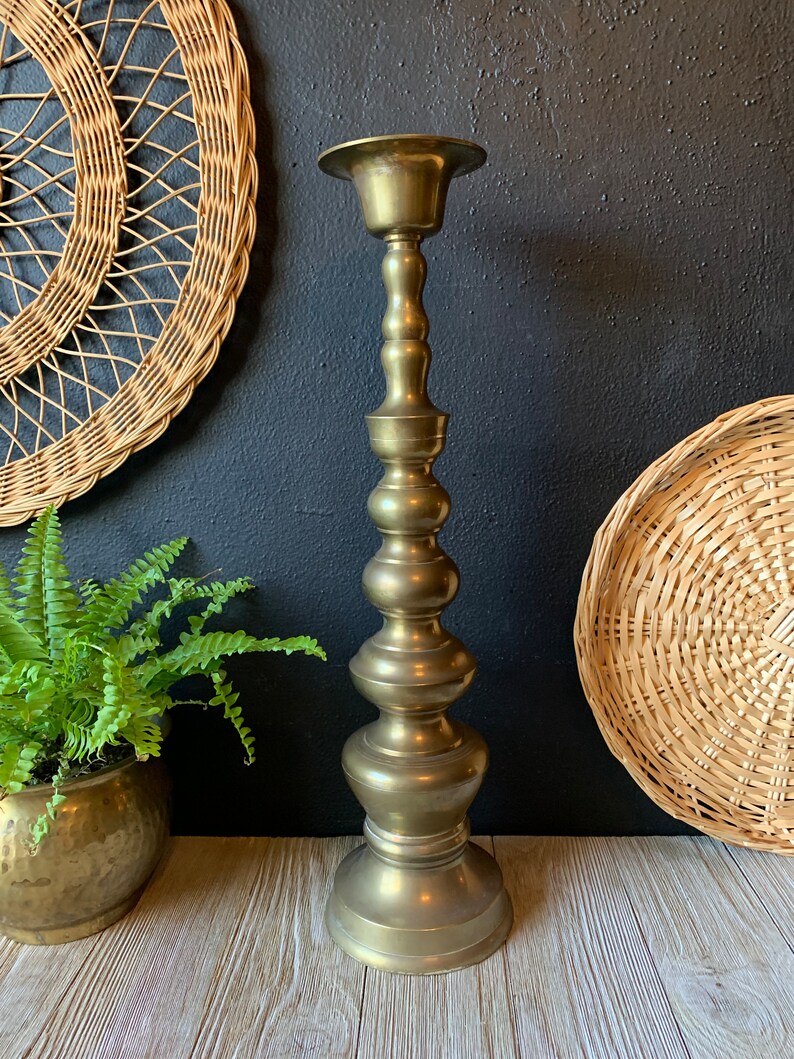 Vintage Large Brass Candlestick Holder, Solid Brass Candle Holder ...