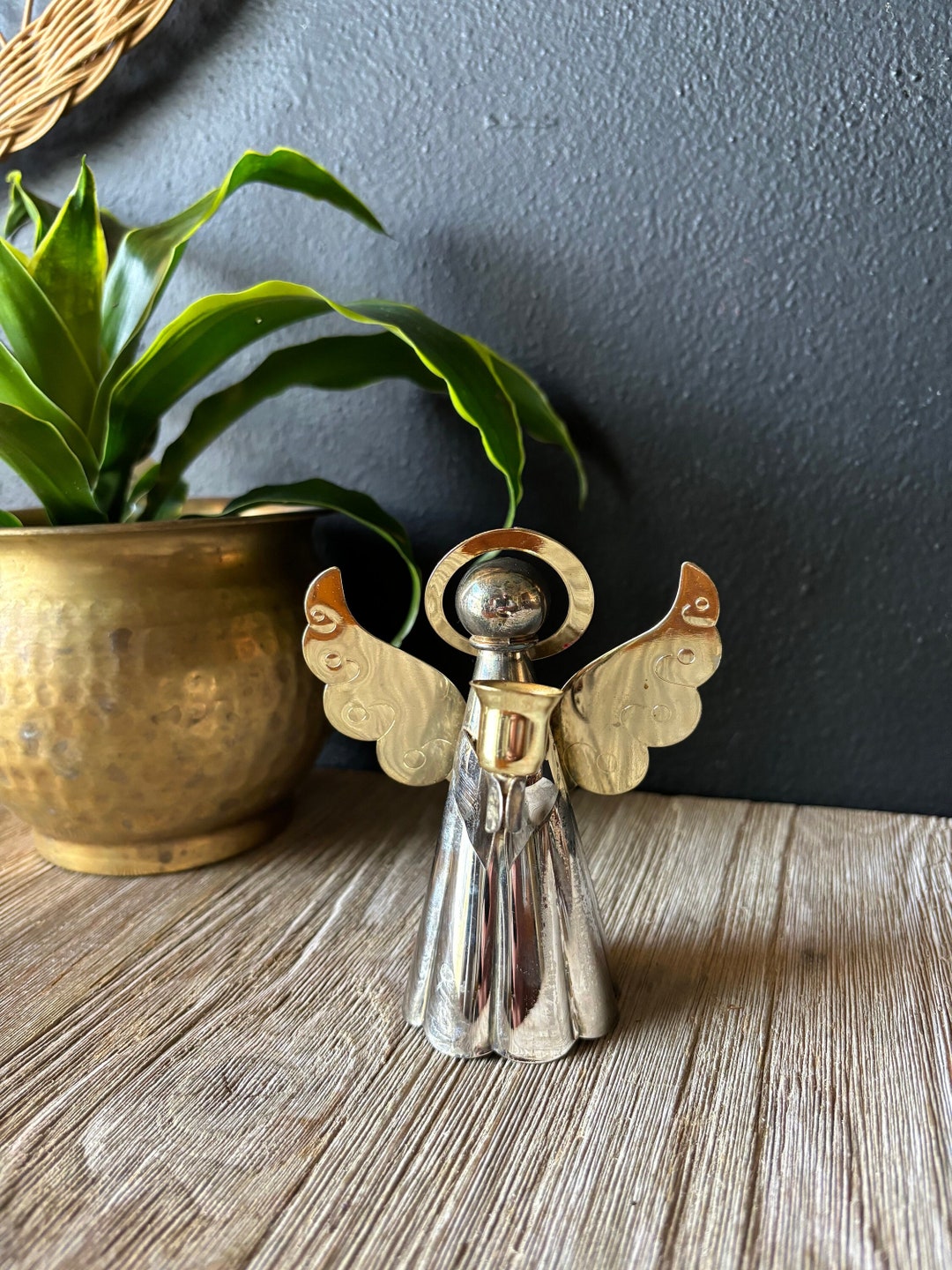 Vintage Brass Angel Candlestick Holder, Small Angel Tree Topper, Silver ...