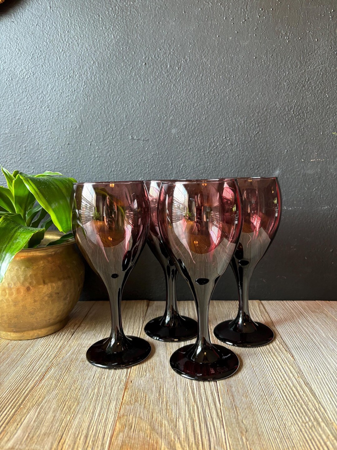 Vintage Set Plum Colored Wine Glasses, Purple Water Goblets, Juice ...
