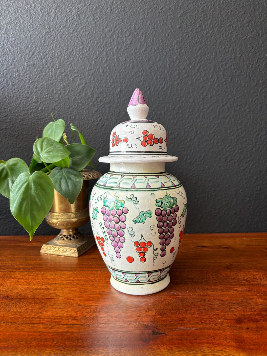 Vintage Turkish Ceramic Ginger Jar, Decorative Jar With Grapevine ...
