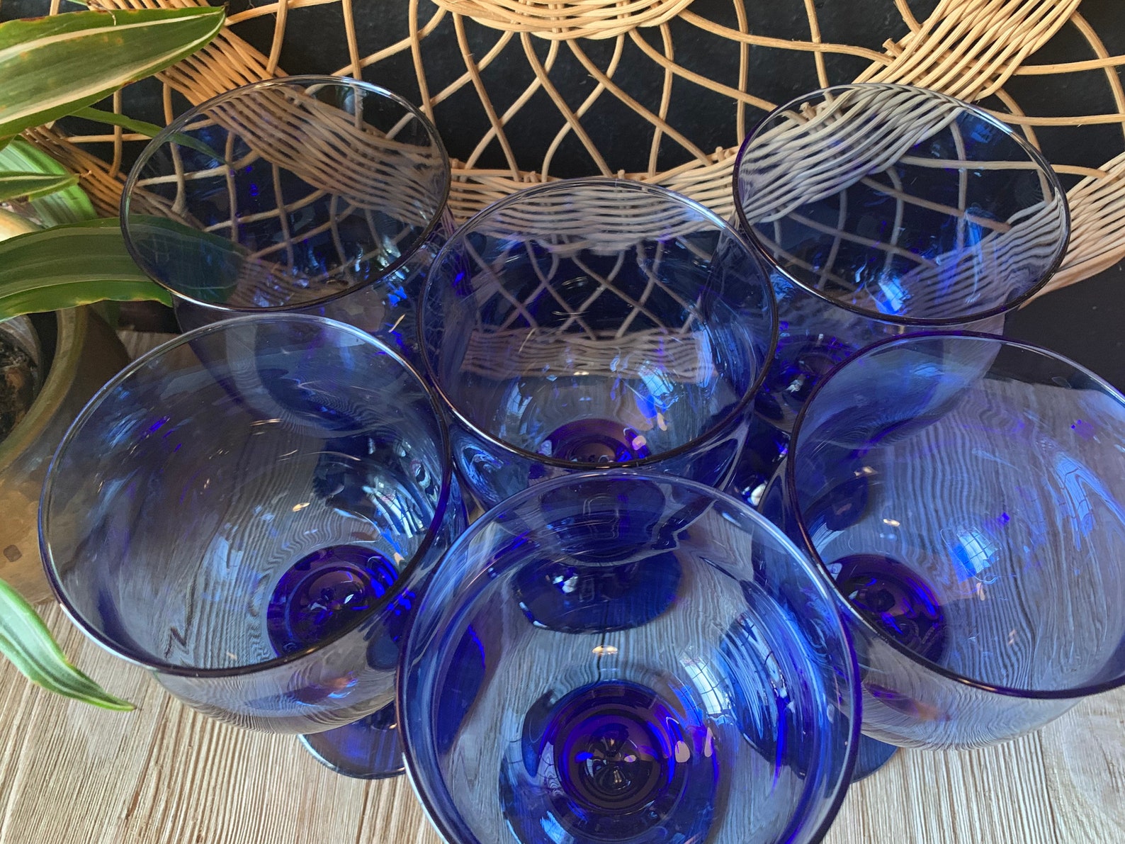 Vintage Blue Wine Glasses | Blue Footed Goblets | Vintage Barware ...