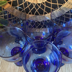 Vintage Blue Wine Glasses | Blue Footed Goblets | Vintage Barware ...