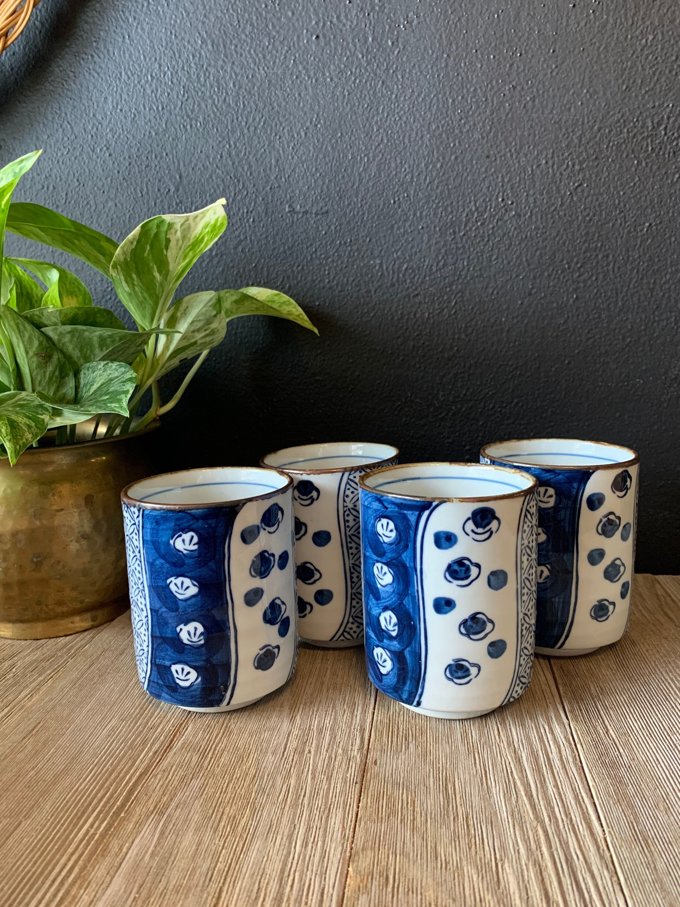 Vintage Japanese Blue Floral Ceramic Stoneware Juice Cups - Etsy