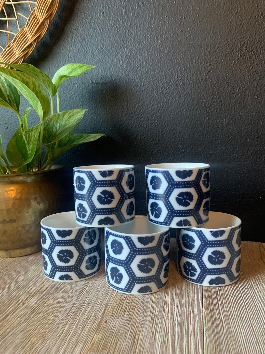 Vintage Japanese Ceramic Tea Cups | Blue and White Chinoiserie | Set of ...