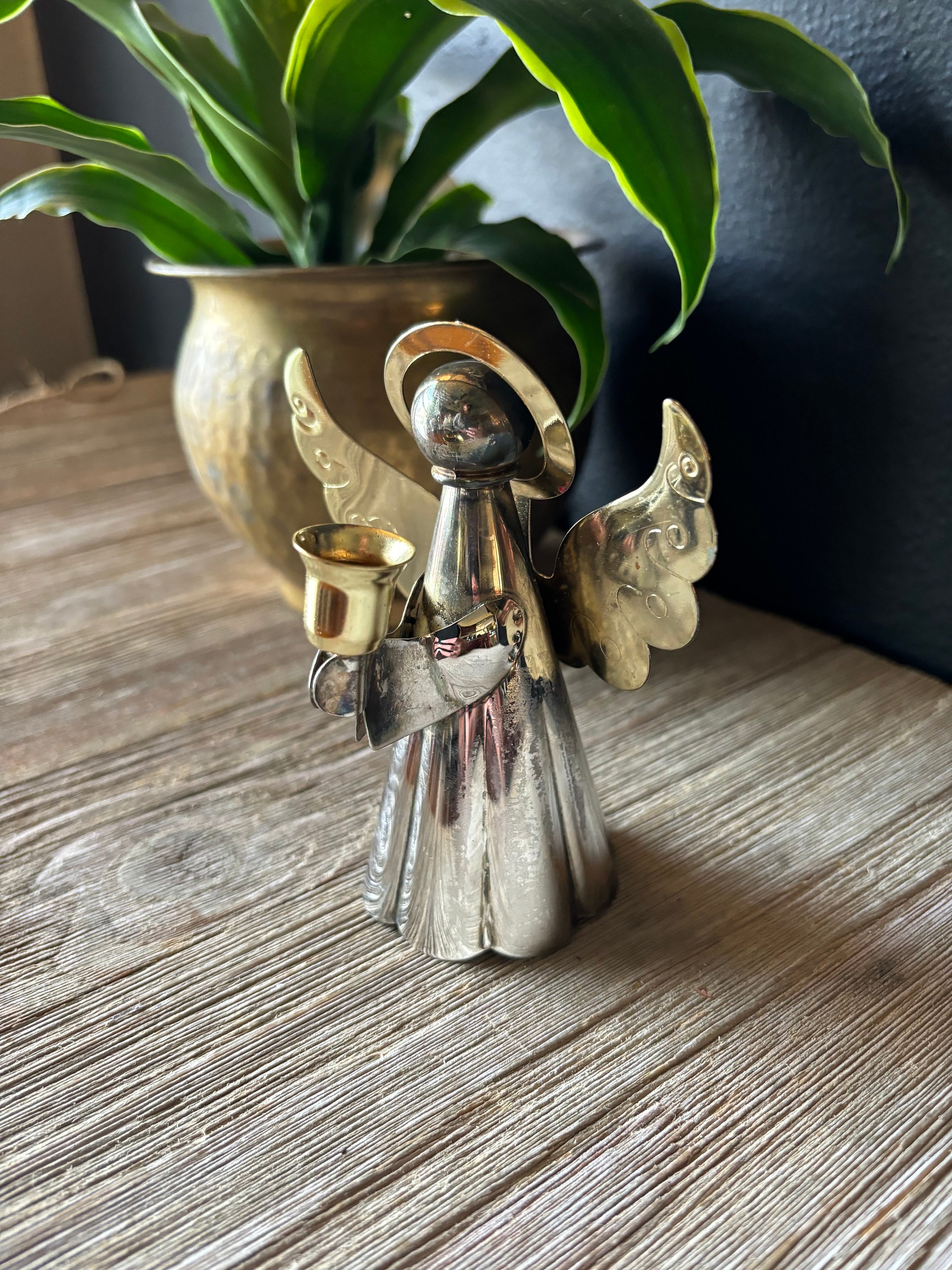 Vintage Brass Angel Candlestick Holder, Small Angel Tree Topper, Silver ...