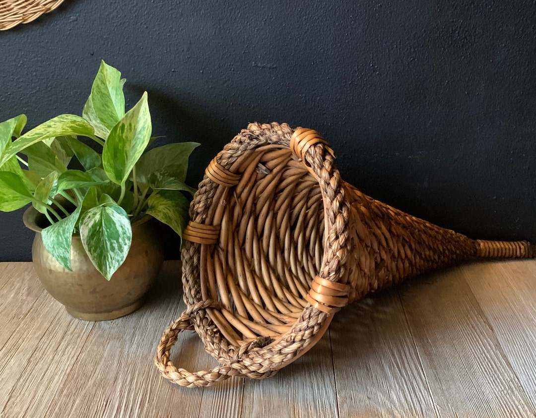 Vintage Wicker Cornucopia Hanging Wall Basket Planter | Woven Horn of ...