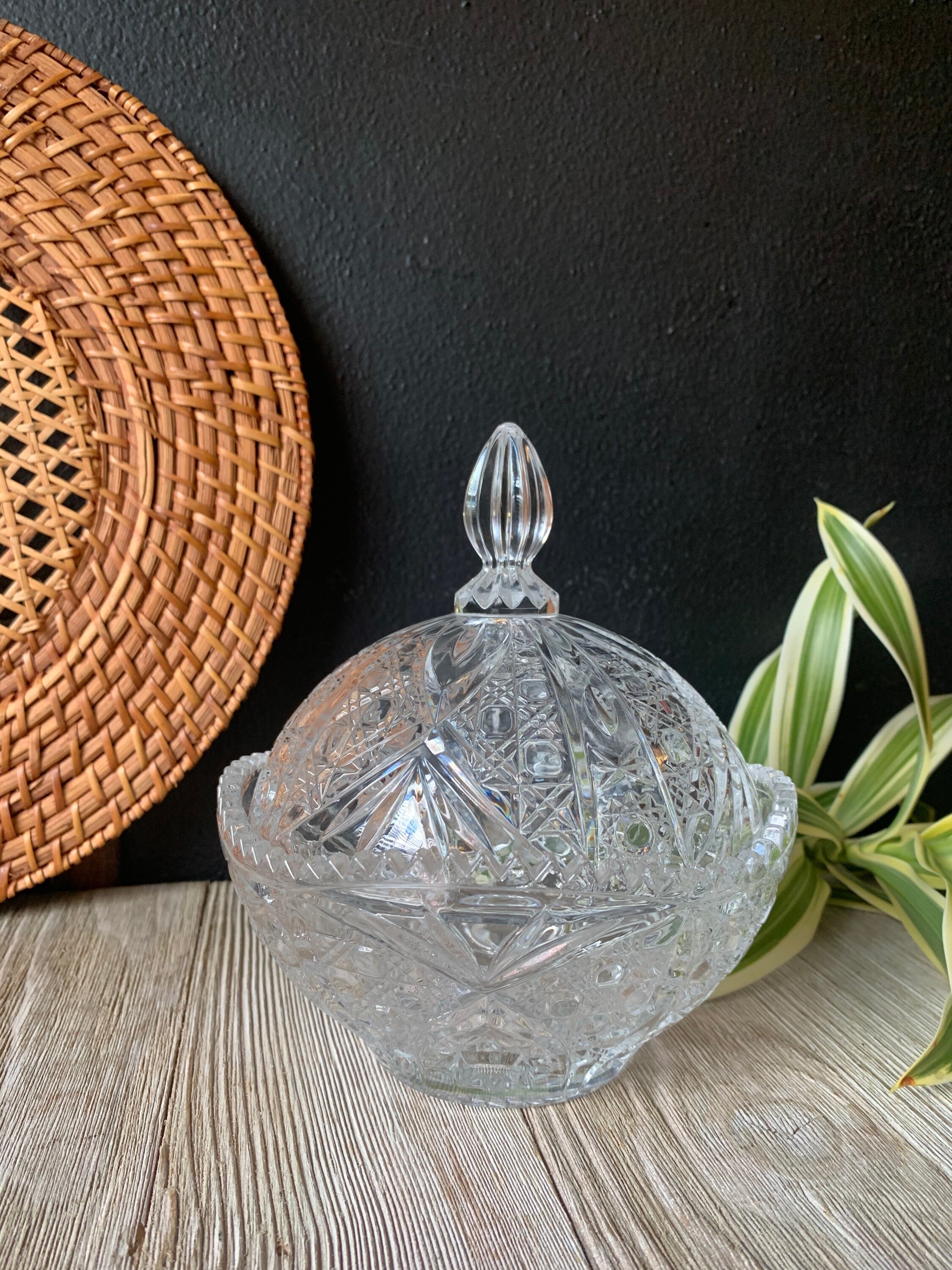 Vintage Etched Crystal Candy Dish With Lid Lidded Crystal Glass Peanut ...