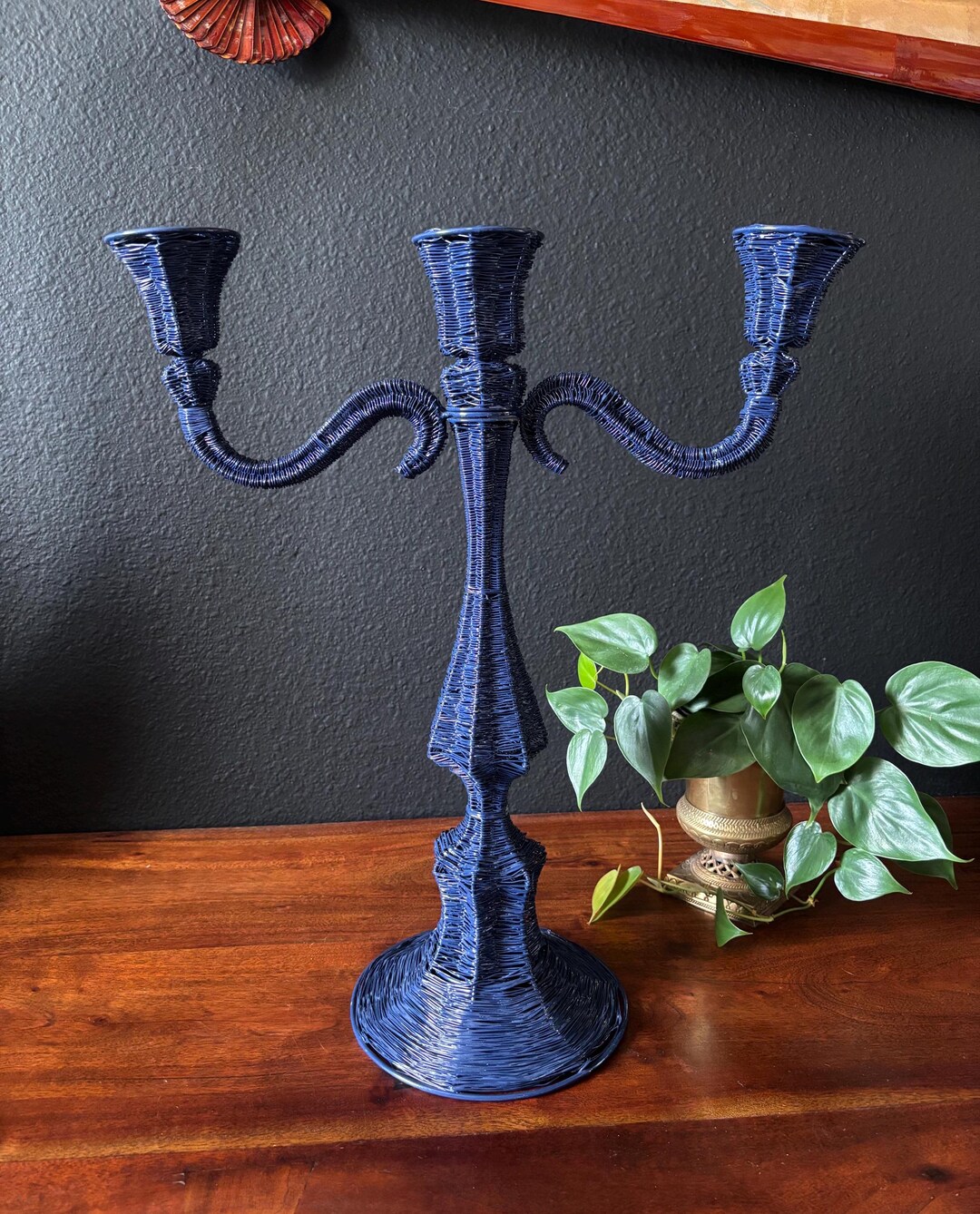 Vintage Large Blue Wire Candelabra, 3 Taper Candle Holder, Gothic ...