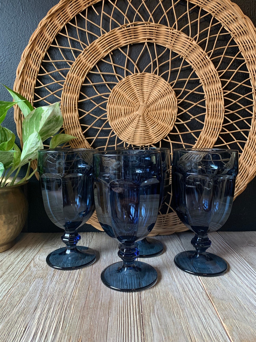 Vintage Dusky Blue Libby Gibraltar Duratuff Wine Goblets | Water ...