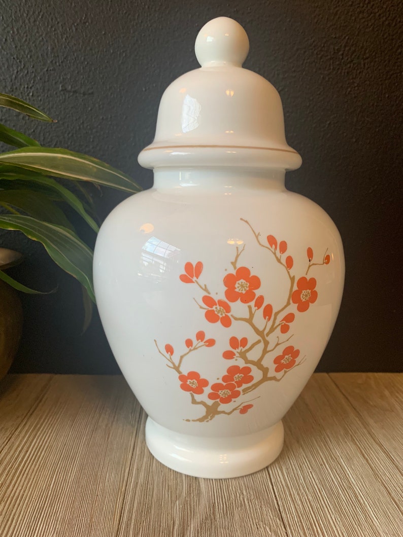 Vintage White and Orange Floral Ginger Jar Asian Ginger Jar - Etsy