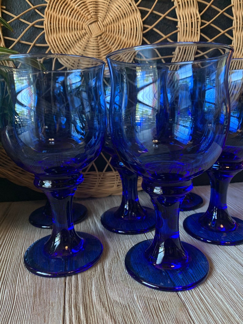 Vintage Blue Wine Glasses | Blue Footed Goblets | Vintage Barware ...