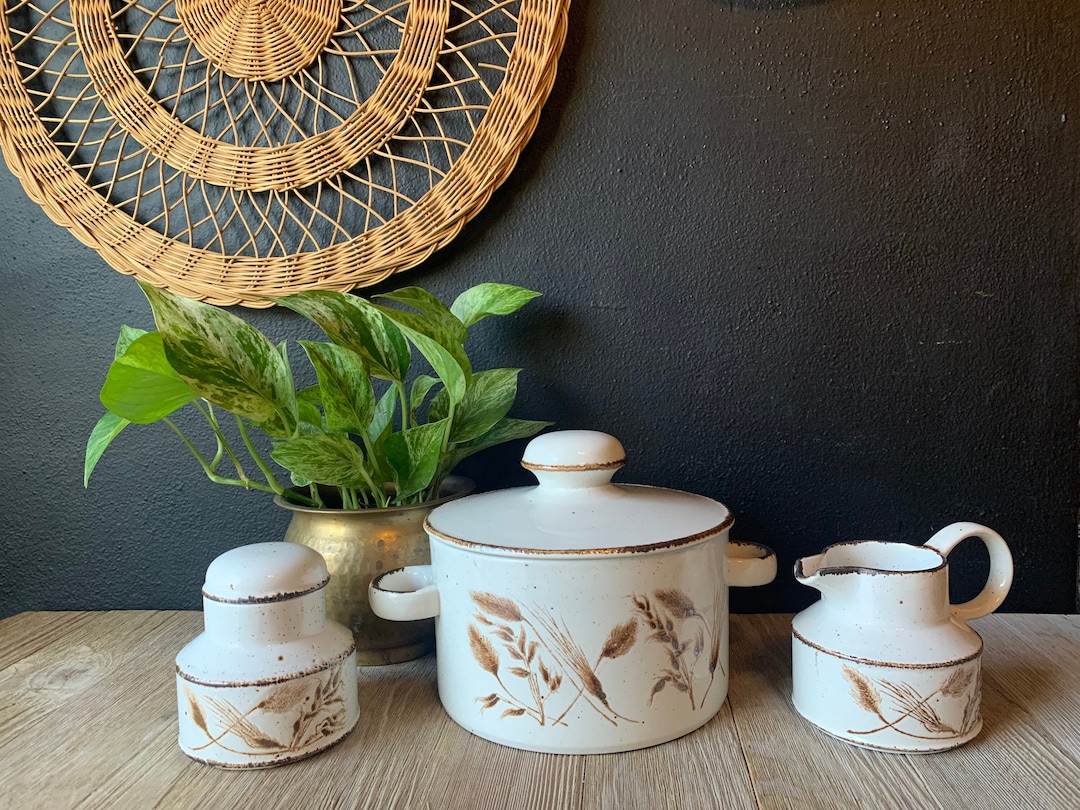 Vintage Midwinter Wild Oats Casserole Dish Creamer Dish and Sugar Bowl ...