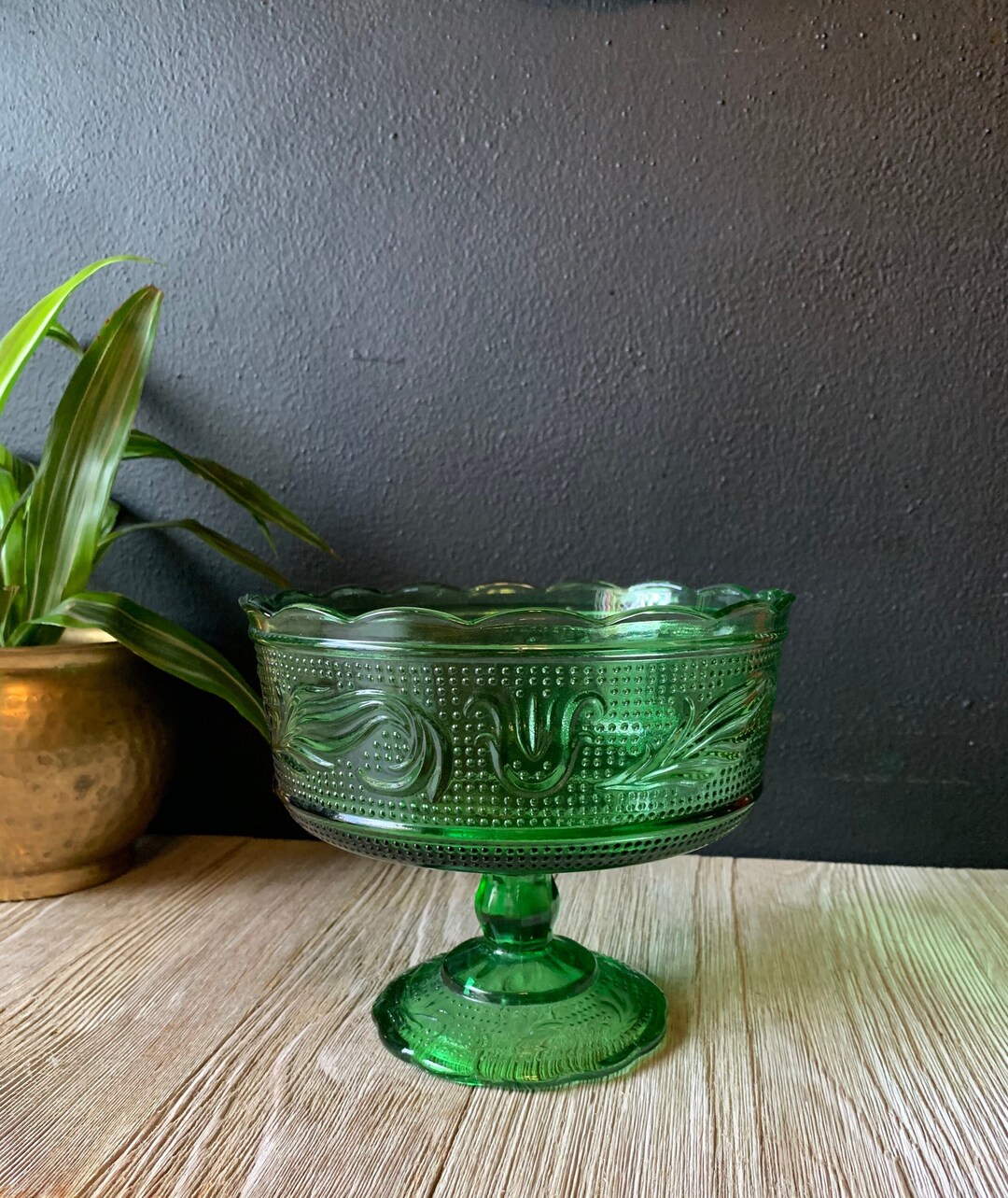 Green Glass Pedestal Bowl