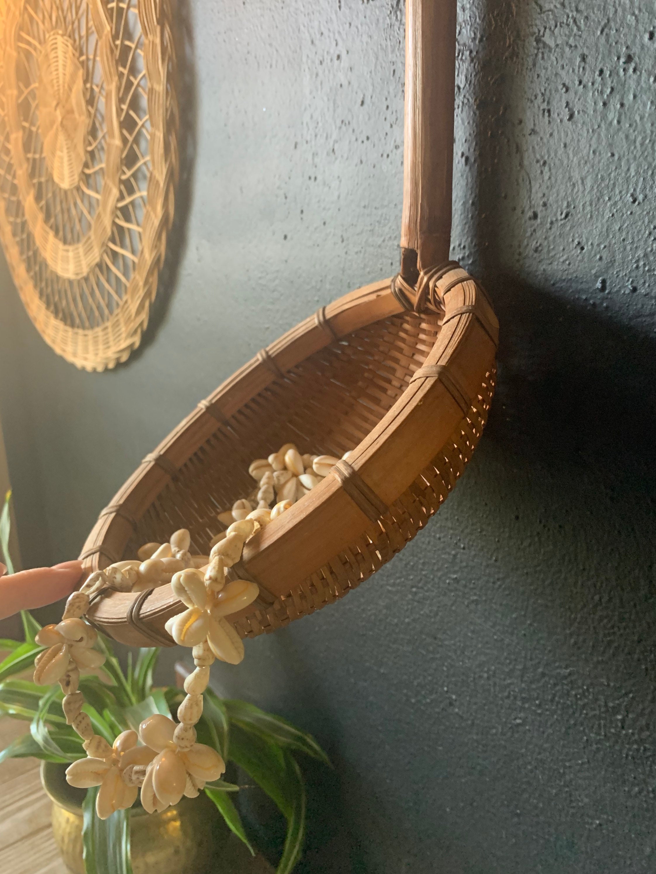 Vintage Hanging Wicker Ladle Hanging Wicker Basket Wall - Etsy