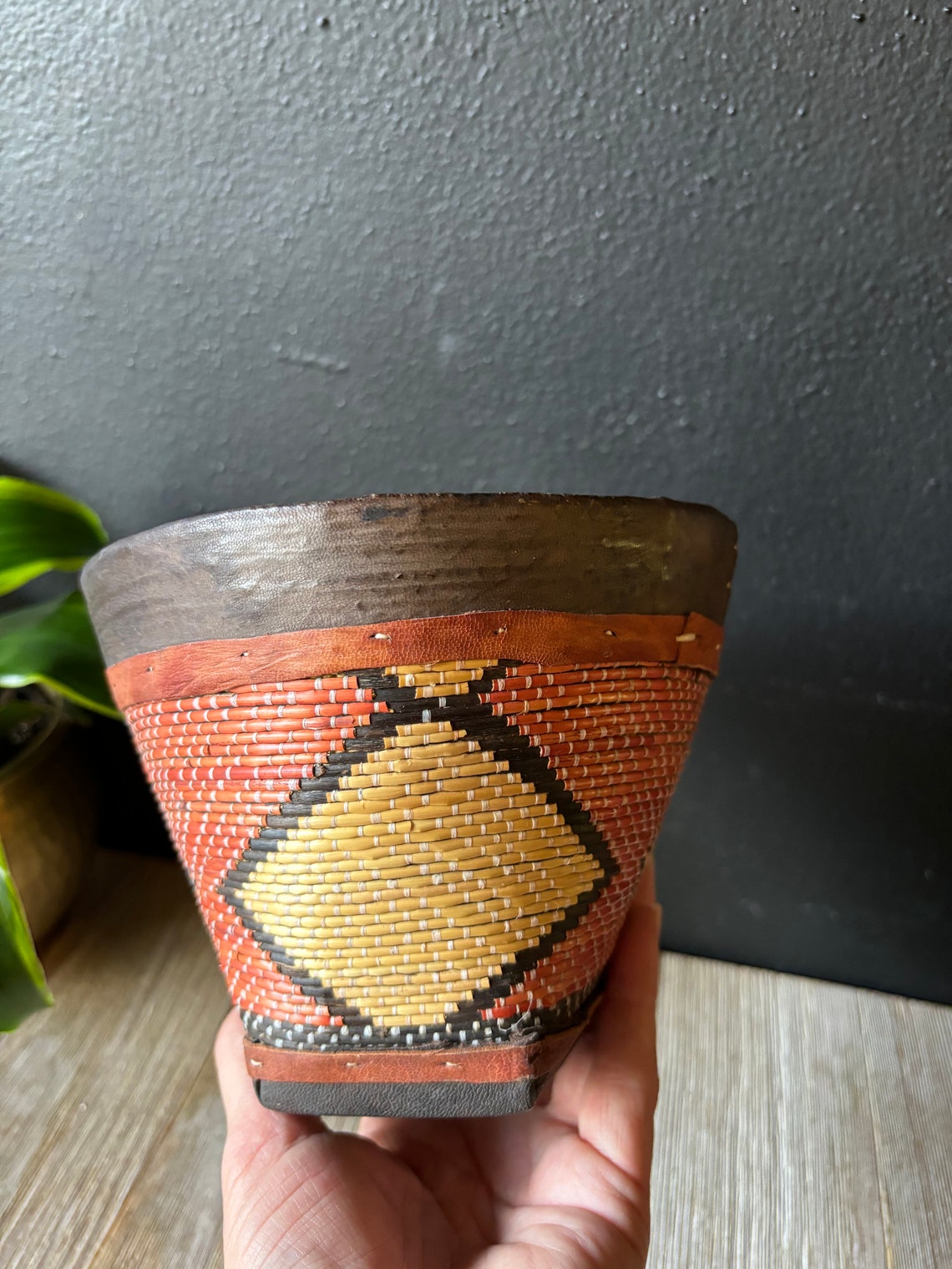 Vintage Woven Tribal Basket, Small Planter Basket, Indigenous Hand ...