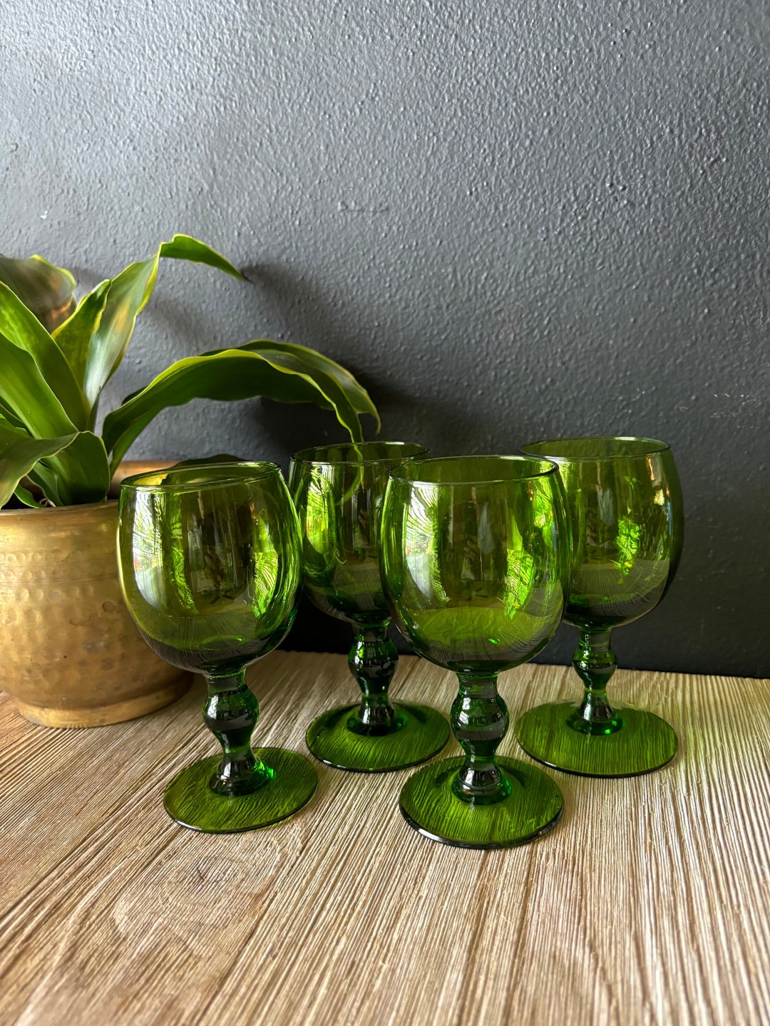 Vintage Bright Green Wine Goblets, Small Green Footed Juice Glasses ...