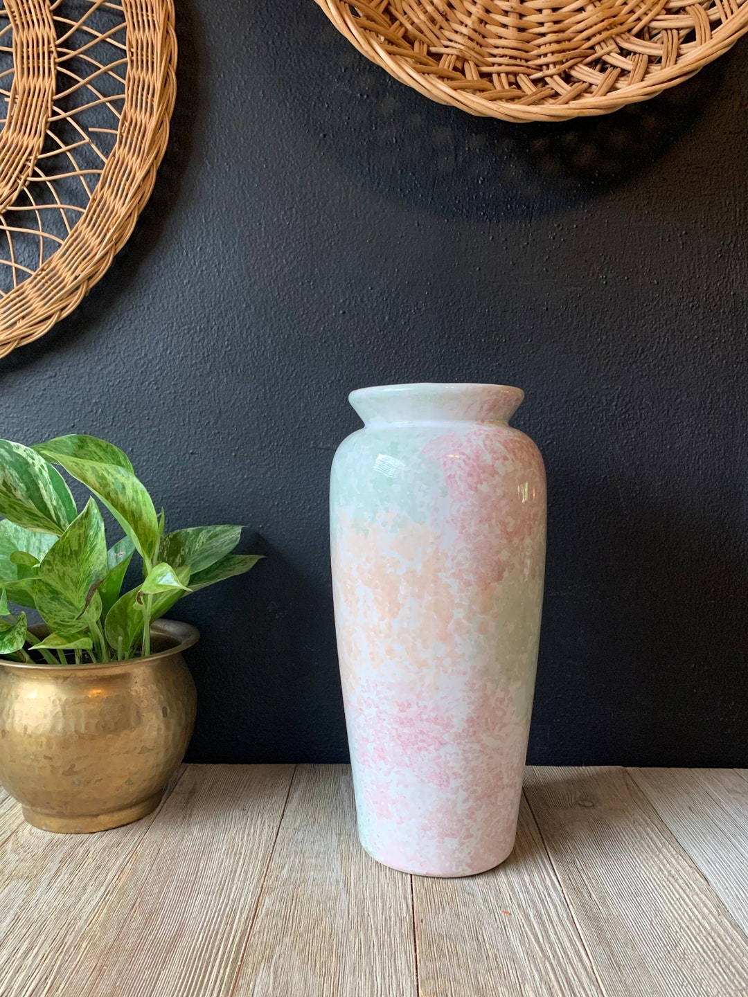 Vintage Pastel Ceramic Flower Vase | Art Deco Decor | Hand Sponge ...