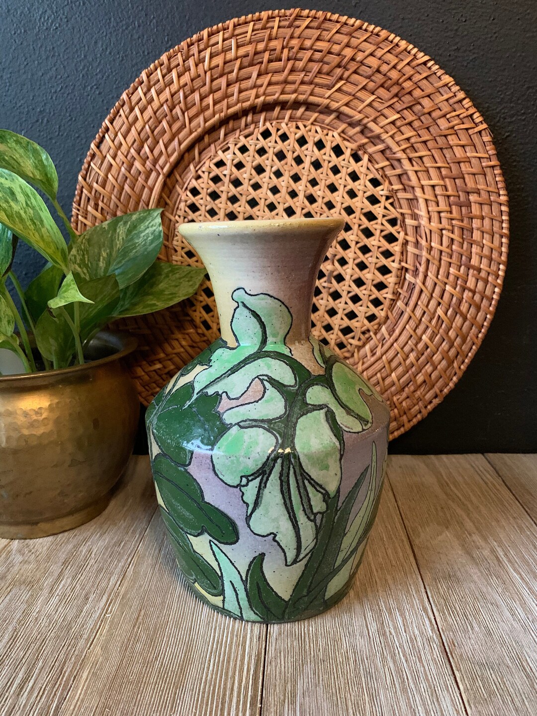 Vintage Handmade Pottery Vase Studio Pottery Floral Vase Hand Painted ...