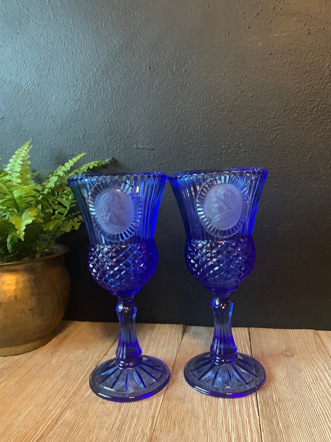 Vintage Avon Cobalt Blue George & Martha Wine Glasses | Set of Two ...