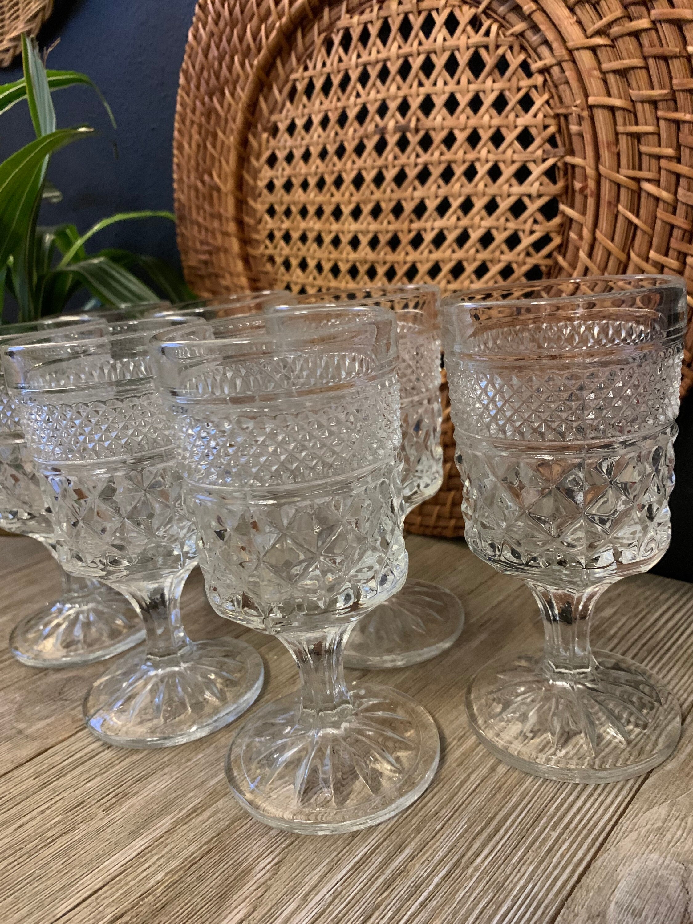 Vintage Anchor Hocking Small Clear Glass Goblets | Set of Seven ...
