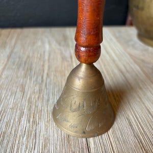 Vintage Etched Brass Bell With Wooden Handle, Brass School Bell, Dinner ...