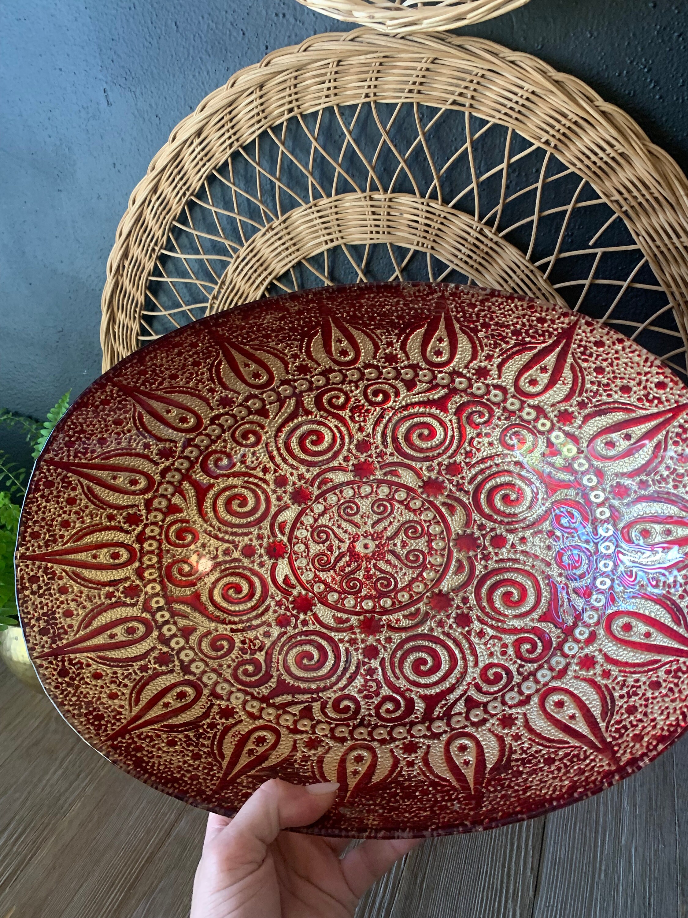Vintage Red and Gold Moroccan Style Glass Bowl Oval Shaped - Etsy