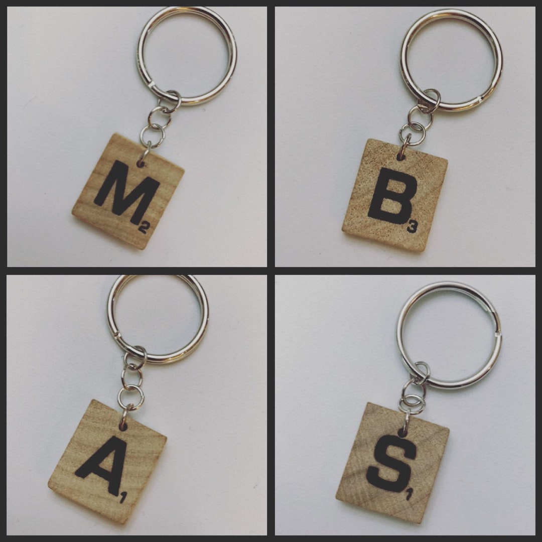 Authentic Wooden Scrabble Tile Letter Keychain - Etsy