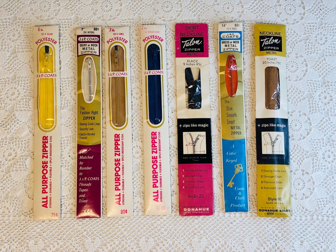 Lot of Seven (7) Vintage Zippers in Various Sizes and Colors - Talon ...