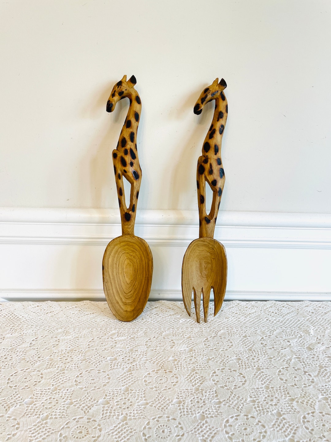 African Carved Wood Giraffe Spoon and Fork - Etsy