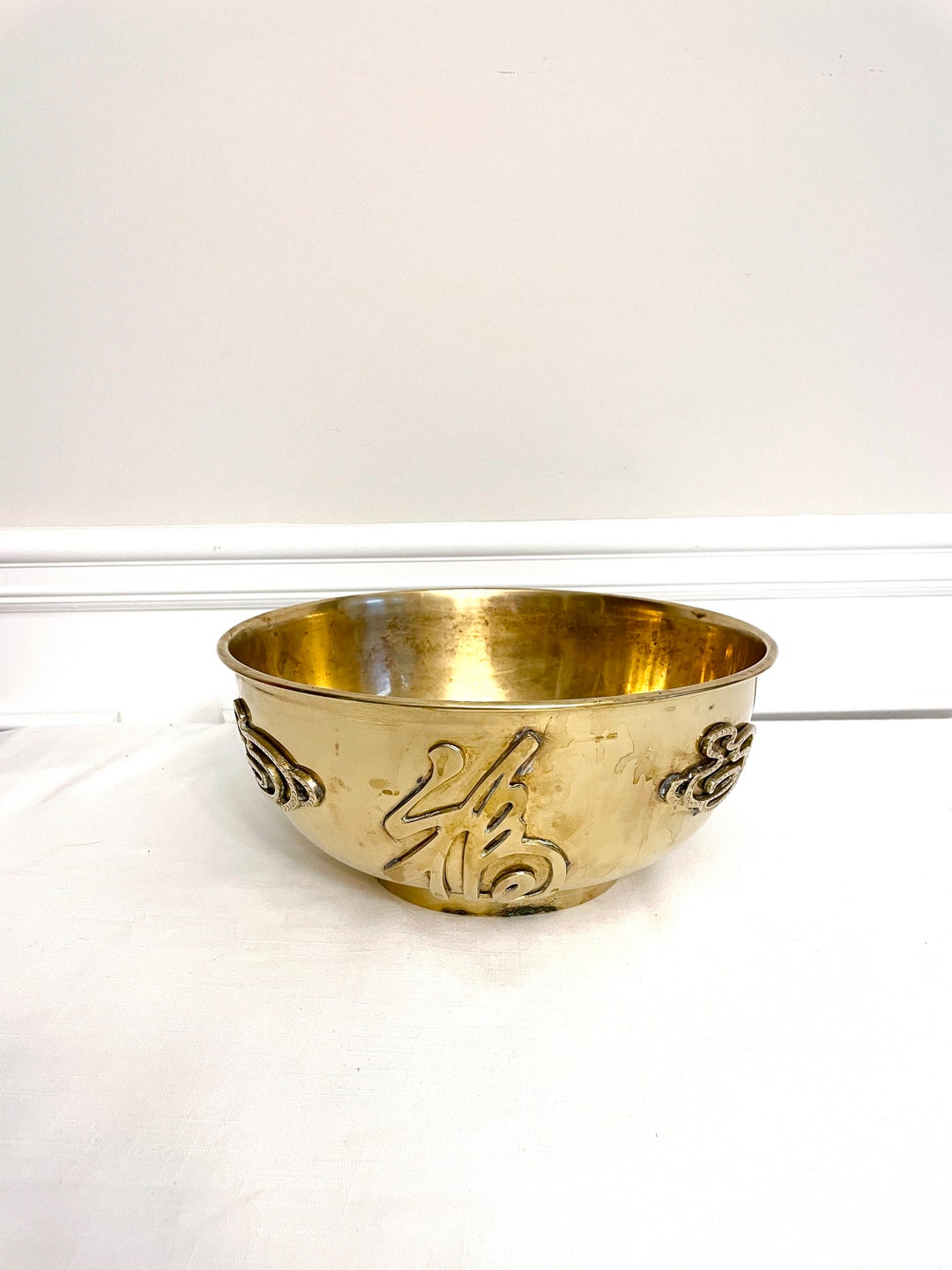 Large Brass Chinese Symbol Bowl Antique Chinese Brass Bowl - Etsy
