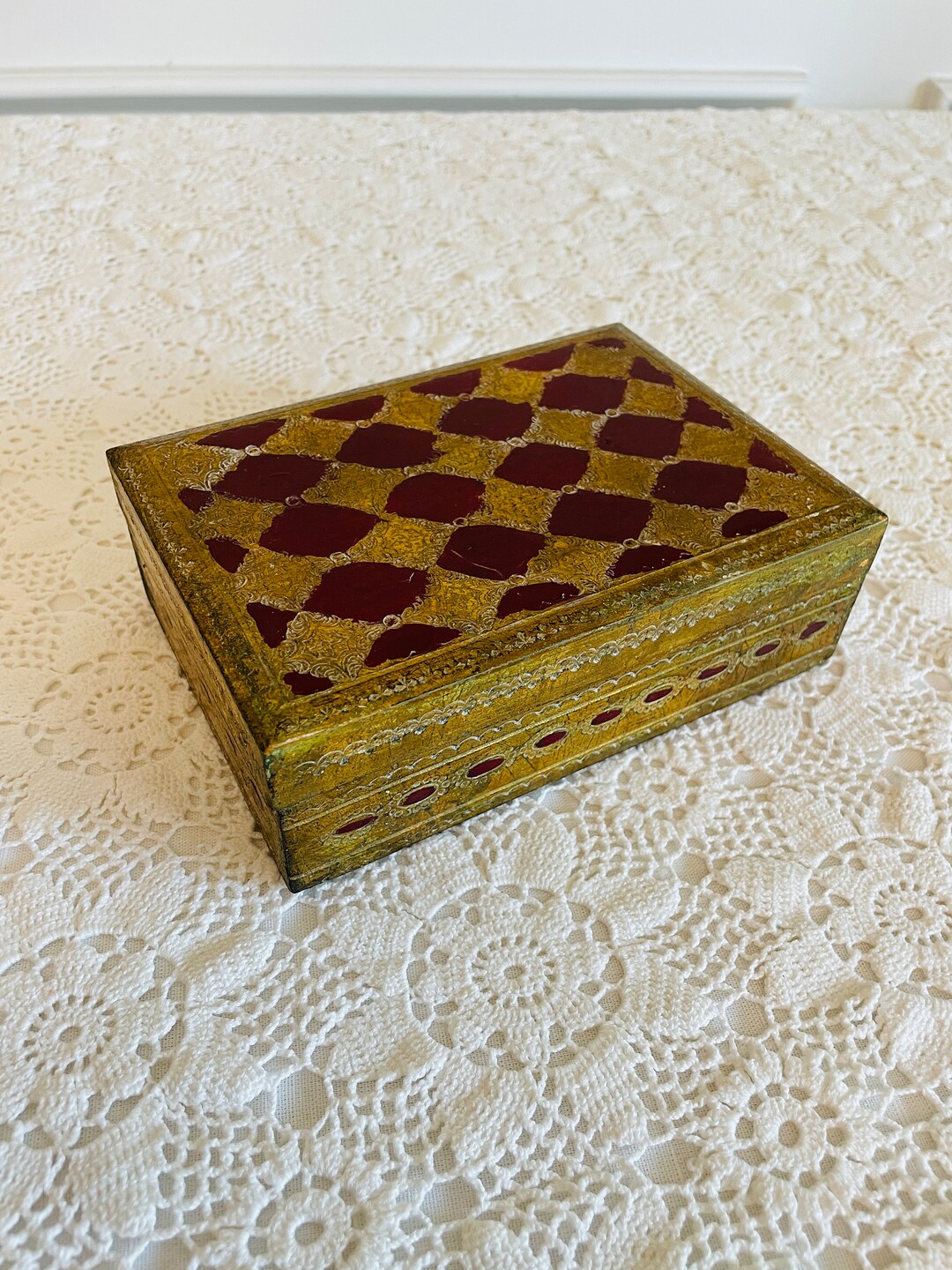 Vintage Italian Florentine Keepsake Jewelry Box Gold Gilt Toleware ...