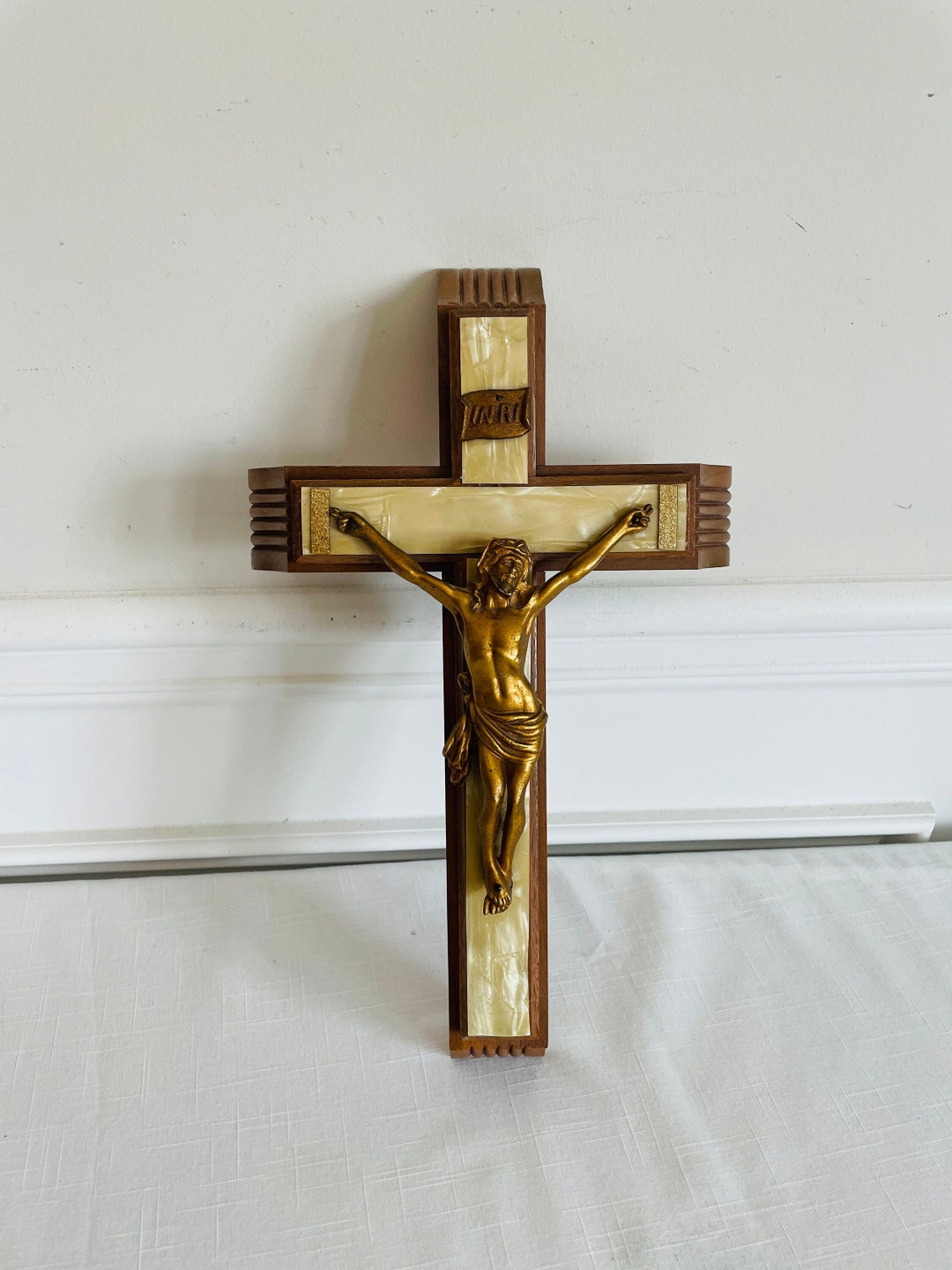INRI Wood Cross Candle Holder, Antique Wood Crucifix - Etsy