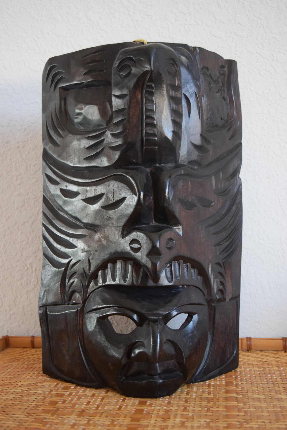 Hand Carved Mayan Wood Wall Mask with Guatemalan Quetzal Bird | Etsy