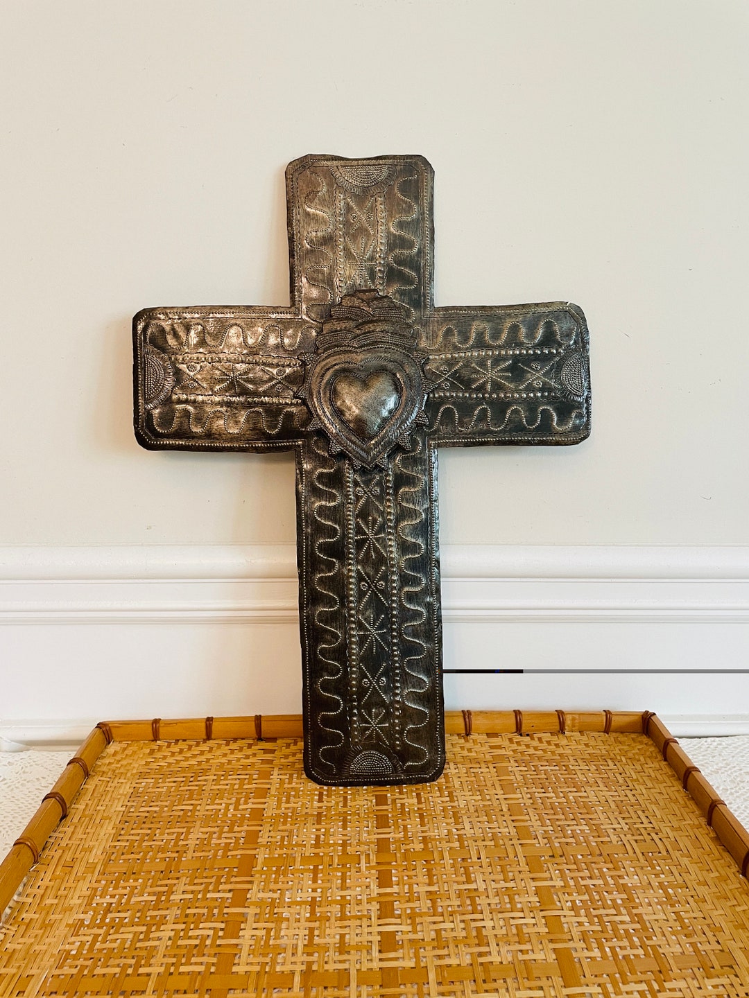 Large Cross, Spiritual Plaque With Milagro Heart, Handmade in Haiti ...