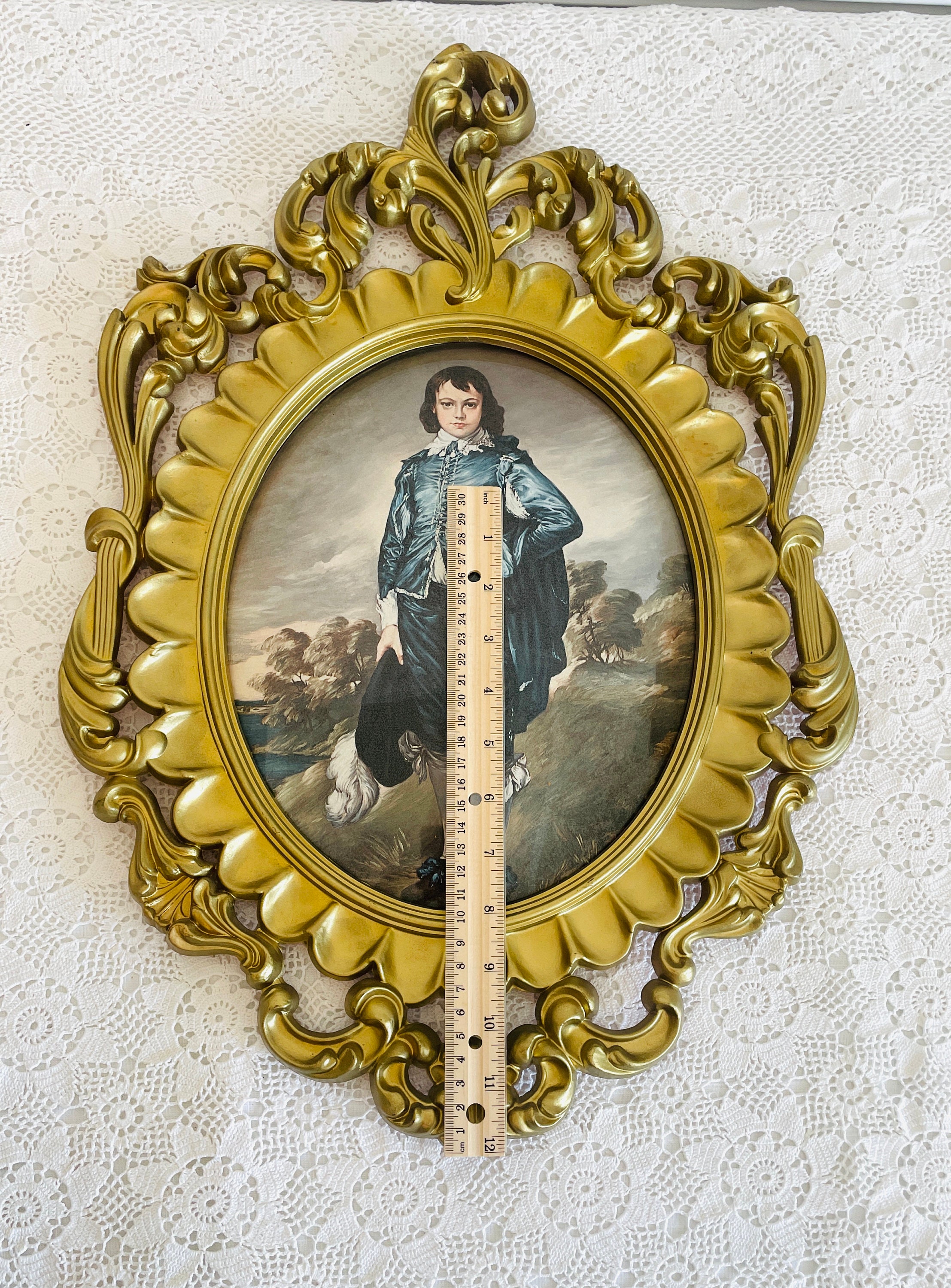 Stunning Large Vintage Gold Framed Blue Boy Print, French Rococo Decor ...