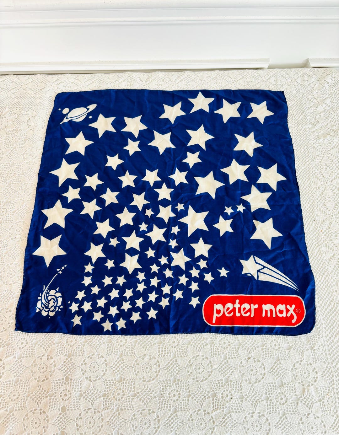Peter Max Scarf in Outer Space Theme, Stars, Rocket Ship - Etsy