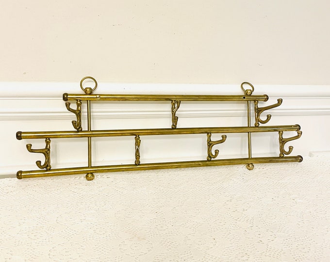 Brass Foldable Wall Coat Rack With Seven Hangers Midcentury / Art Deco ...