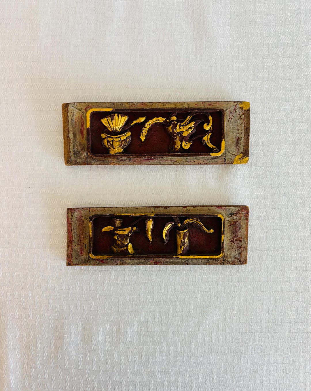 Chinese Carved Wood Gold Leaf Panels Set of Two - Etsy