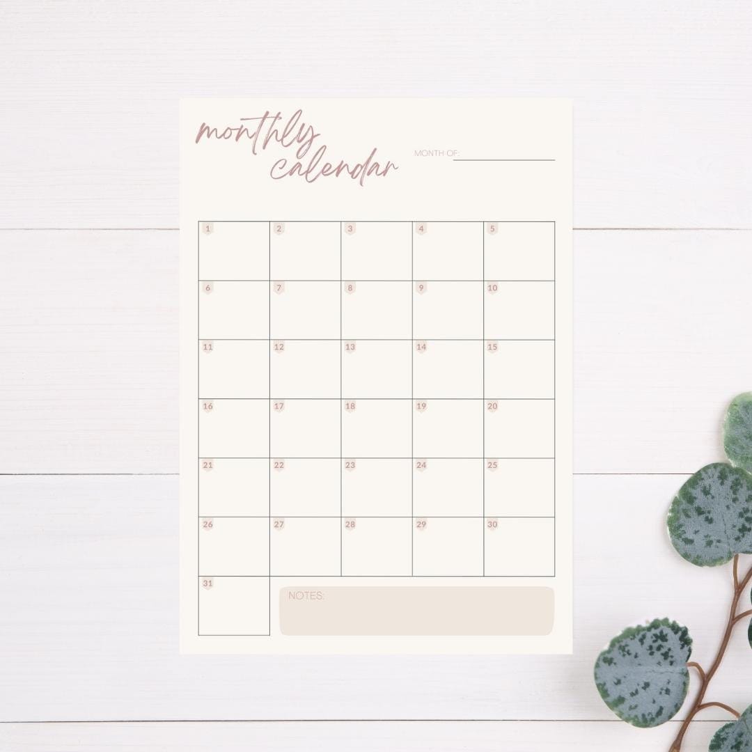 Minimalistic Monthly Calendar Planner, Calendar Printable, Modern ...