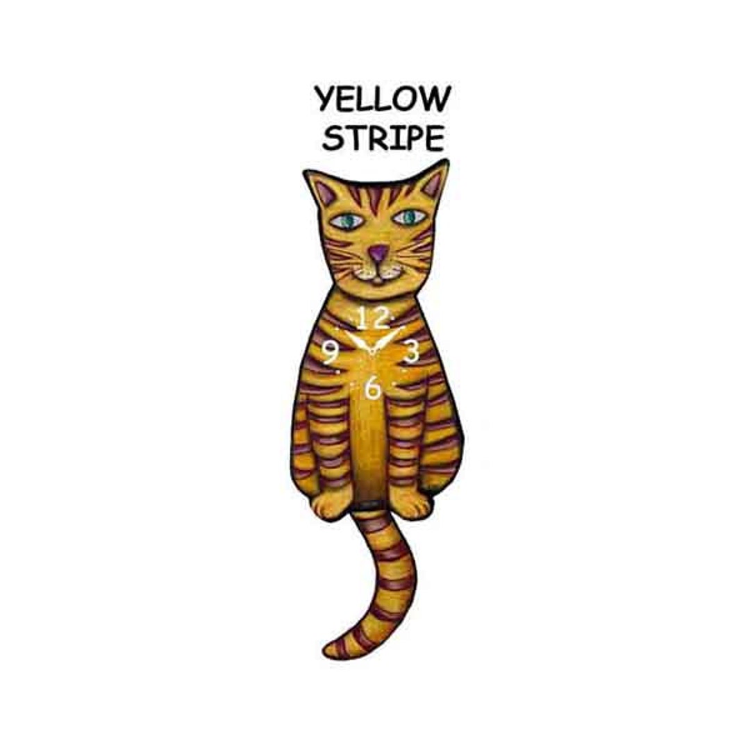 Yellow Striped Cat Clock With Swinging Tail - Etsy
