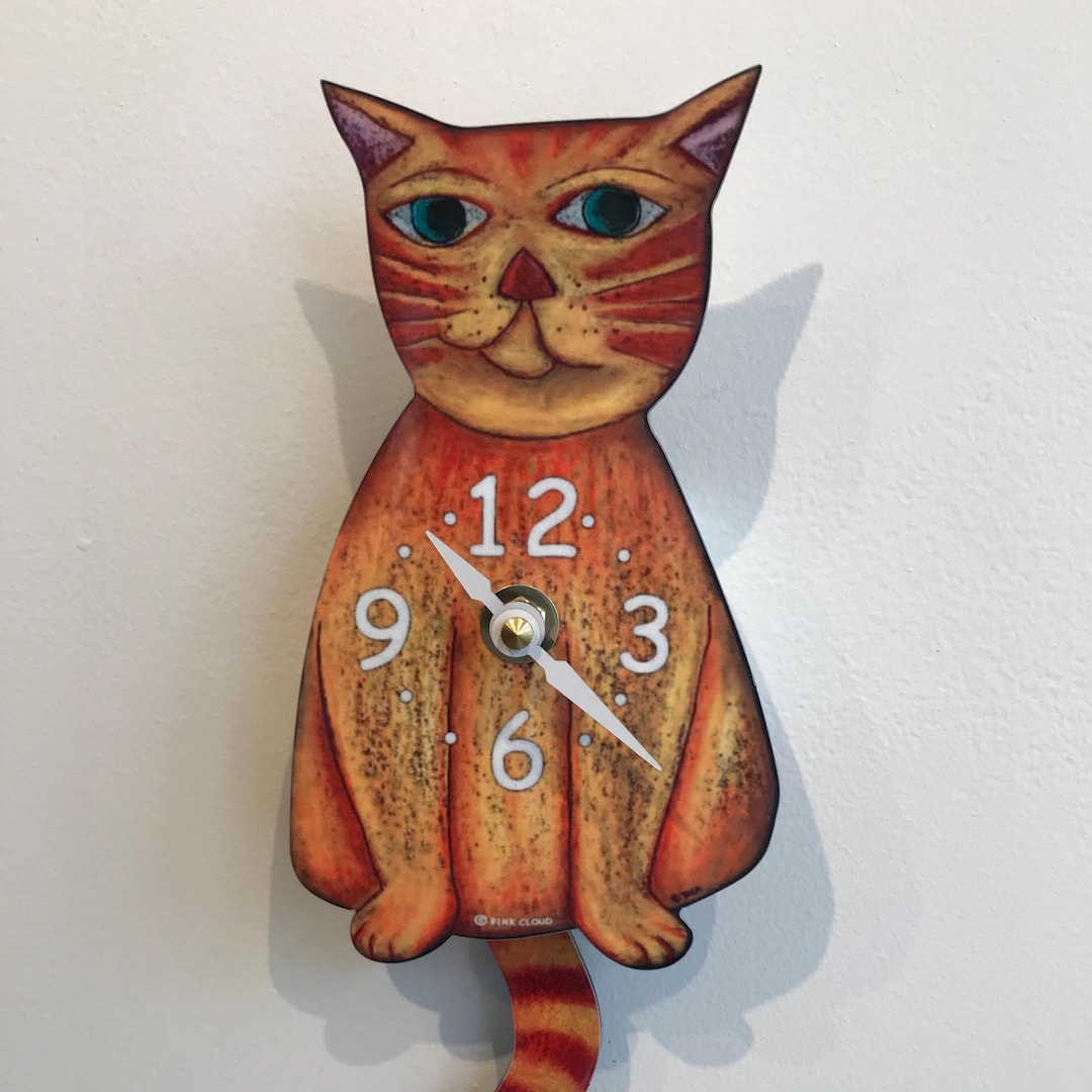 Yellow Mini Cat Clock With Swinging Tail - Etsy