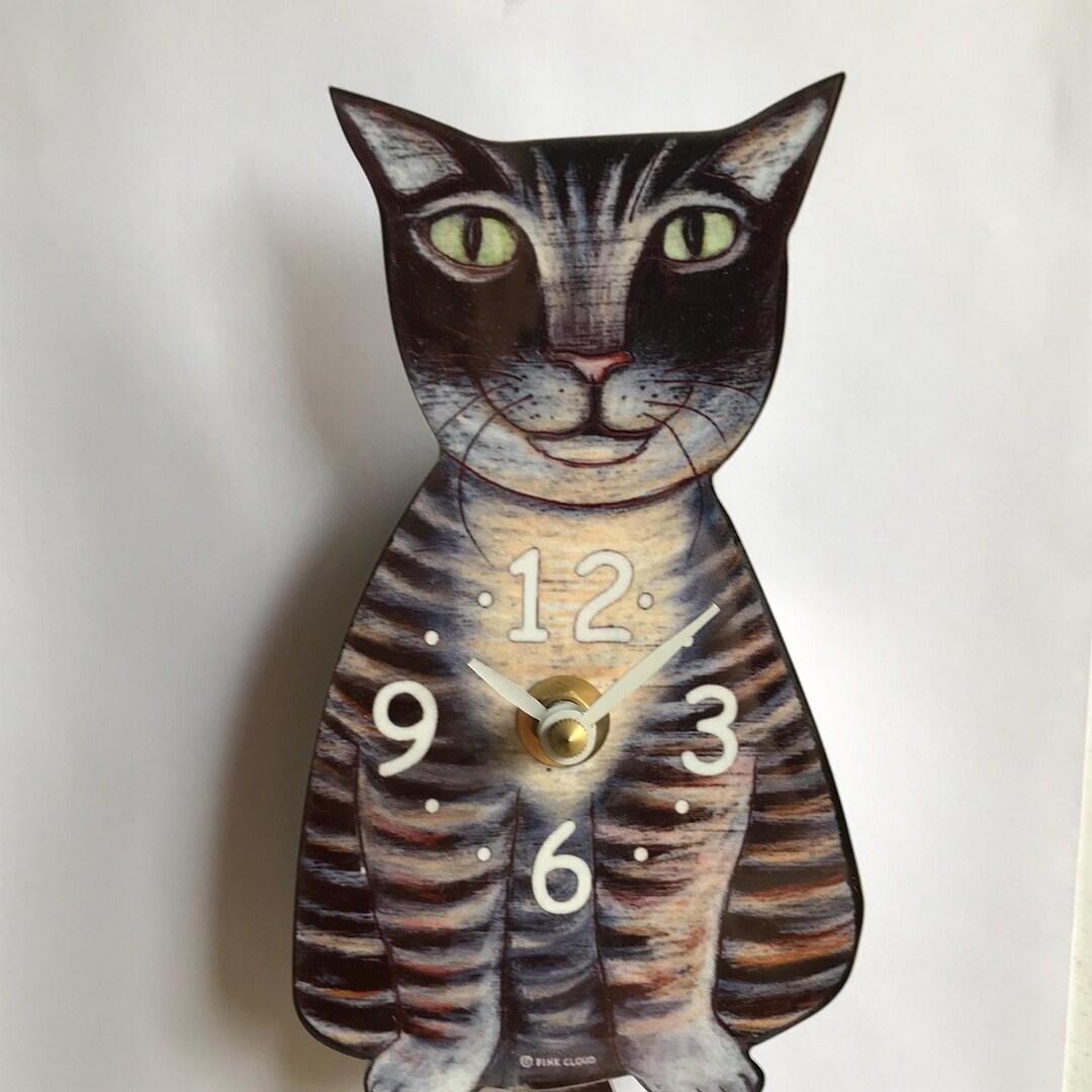 Calico Striped Mini Cat Clock With Swinging Tail - Etsy