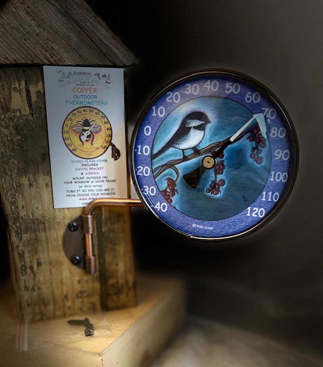 Copper 4" Dial Thermometer With Chickadee Design - Etsy