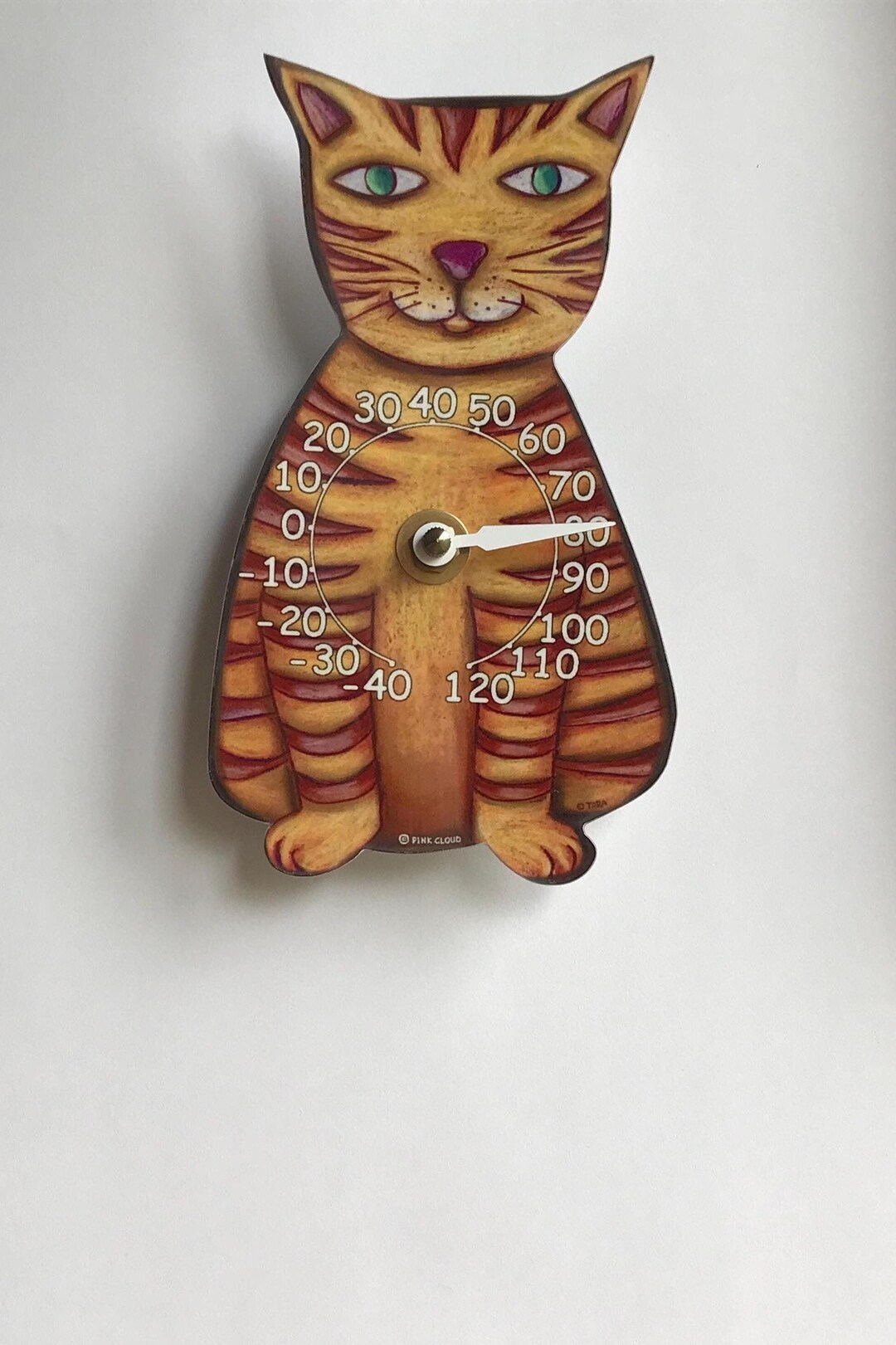 Yellow Striped Cat Wall Thermometer Made of Lightweight Colorfast Metal ...